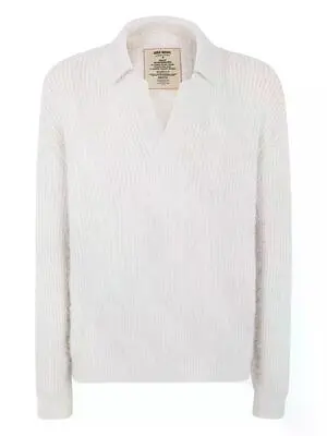 UMA WANG Polo-neck Ribbed Sweater - Neutrals