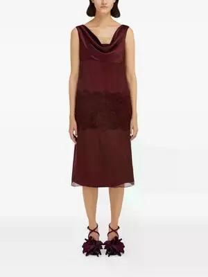 FERRAGAMO Cowl-neck Lace-insert Midi Dress - Red