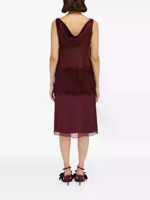 FERRAGAMO Cowl-neck Lace-insert Midi Dress - Red