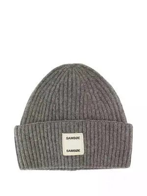 SAMSOE SAMSOE Ribbed Wool Beanie - Grey