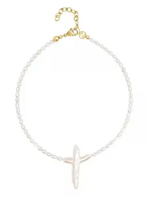NIALAYA JEWELRY Pearl Cross Choker - White