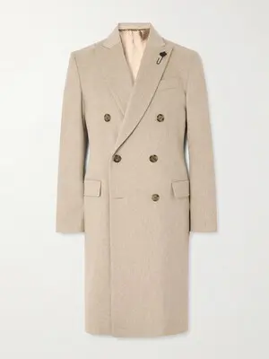LARDINI Slim-fit Double-breasted Brushed Virgin Wool Coat - Neutrals