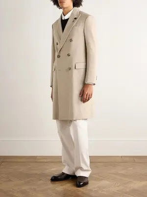 LARDINI Slim-fit Double-breasted Brushed Virgin Wool Coat - Neutrals