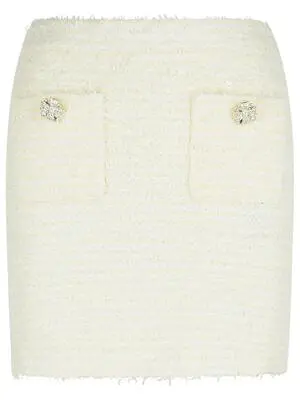 SELF-PORTRAIT Bouclé Cotton-blend Miniskirt - Cream