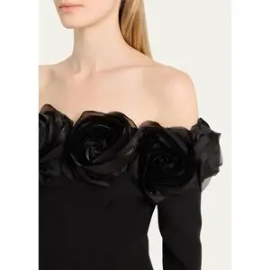 Rickie Freeman For Teri Jon Off-shoulder Applique Column Gown