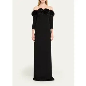 Rickie Freeman For Teri Jon Off-shoulder Applique Column Gown