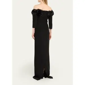 Rickie Freeman For Teri Jon Off-shoulder Applique Column Gown