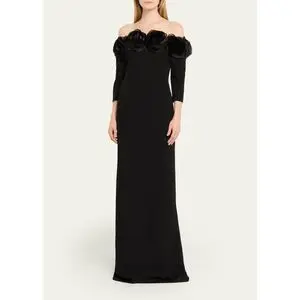 Rickie Freeman For Teri Jon Off-shoulder Applique Column Gown