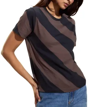 Cynthia Rowley Diagonal Stripe Tee - Black/brown