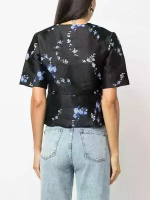 GANNI Floral-jacquard V-neck Blouse