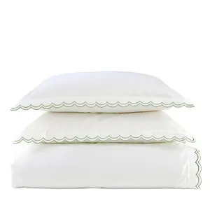 CHRISTY Scallop Edge Duvet Cover Set, Full Queen - Matcha