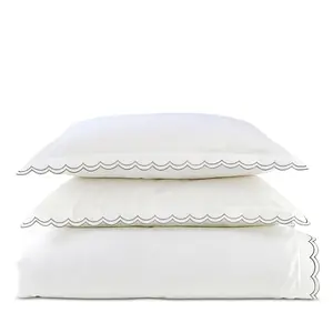 CHRISTY Scallop Edge Duvet Cover Set, Full Queen - Silver