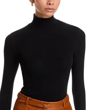 FRAME Rib Knit Turtleneck Top - Black