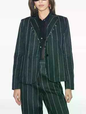 Tory Burch Pinstripe Frayed-edge Blazer