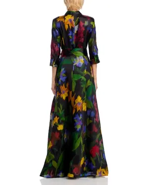 Rickie Freeman For Teri Jon Floral Print Organza Gown