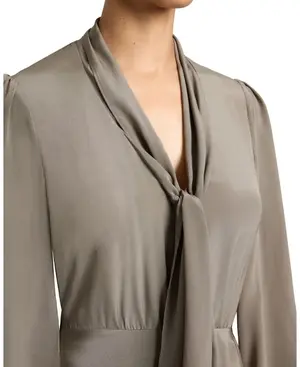 Santorelli Jenn Silk Midi Dress With Tie Neck - Sahara
