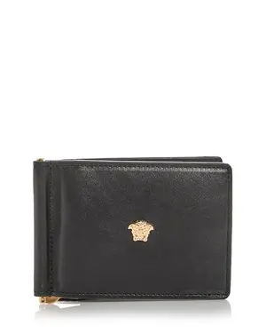 Versace Money Clip & Bifold Leather Wallet - Black