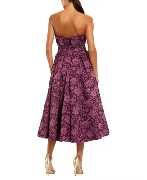 Mac Duggal Strapless Floral Brocade A-line Midi Dress