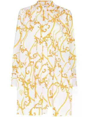 GANNI Baroque-print Mini Dress - Neutrals
