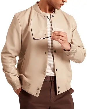Ted Baker London Leather Classic Bomber Jacket - Taupe
