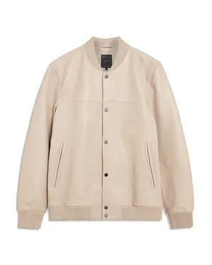 Ted Baker London Leather Classic Bomber Jacket - Taupe