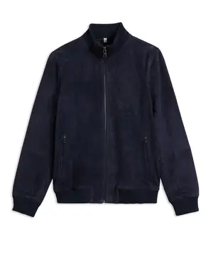 Ted Baker London Peveril Suede Funnel Neck Bomber Jacket - Navy