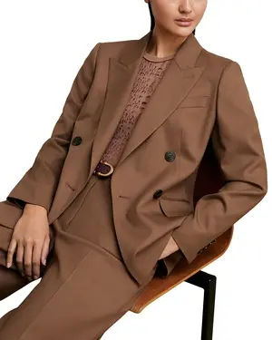 REISS Petite Solene Double Breasted Blazer - Tan