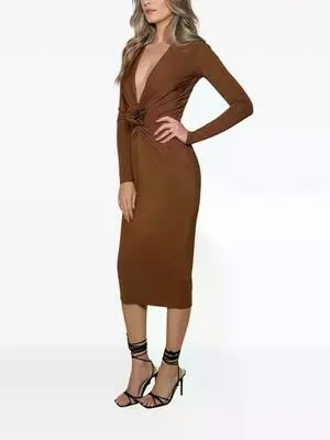 ROSERRY Rose-embellished Twist-front Midi Dress - Brown