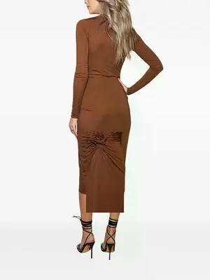 ROSERRY Rose-embellished Twist-front Midi Dress - Brown