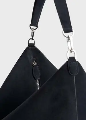 TOTEME Bevel Suede Shoulder Bag - Navy