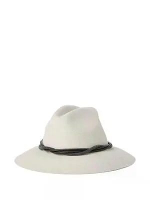 Brunello Cucinelli Felt Fedora With Braided Leather Band And Monili Detailing