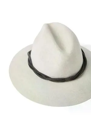Brunello Cucinelli Felt Fedora With Braided Leather Band And Monili Detailing