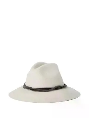 Brunello Cucinelli Felt Fedora With Braided Leather Band And Monili Detailing