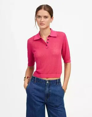 Madewell Short-sleeve Polo Sweater Tee - Bright Pink