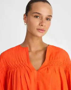 Madewell Pintucked Flutter-sleeve Top - Fiery Orange