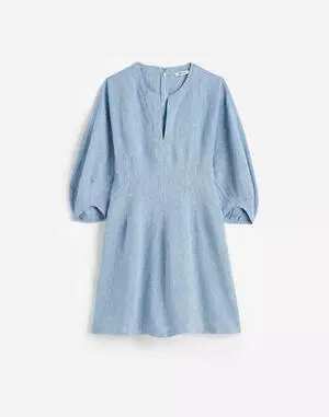 Madewell Split-neck Linen Mini Dress - Sunfaded Blue