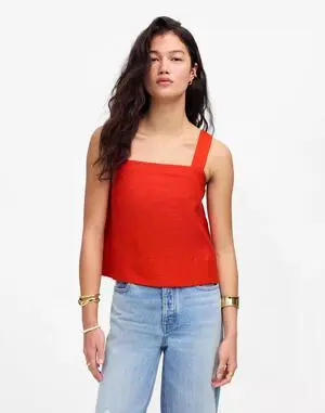 Madewell Contrast-stitch Squareneck Linen Top