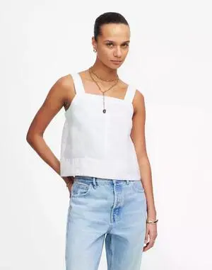 Madewell Contrast-stitch Squareneck Linen Top