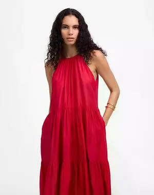 Madewell Habotai Silk Tiered Halter Dress