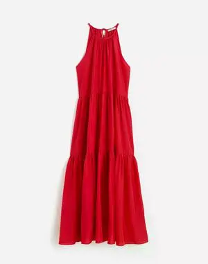 Madewell Habotai Silk Tiered Halter Dress