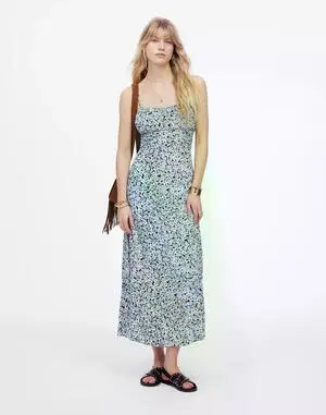 sweetheart floral ruched long formal dress Andrea & Leo A1332 Printed Floral Tulle Gown, Blue / 4