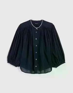 Madewell Embroidered Shirred Button-up Top