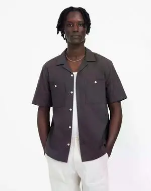 Madewell Camp Collar Short-sleeve Shirt In Everyday Twill - Soft Charcoal