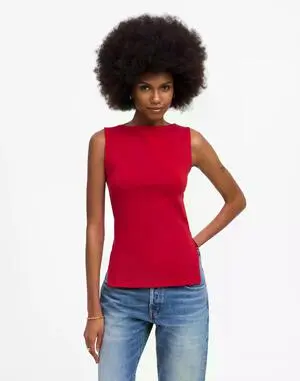 Madewell Sleeveless Boatneck Side Slit Tank - Crimson