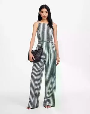 Madewell Pinstripe Linen Pleated Wide-leg Jumpsuit - Navy White Stripe