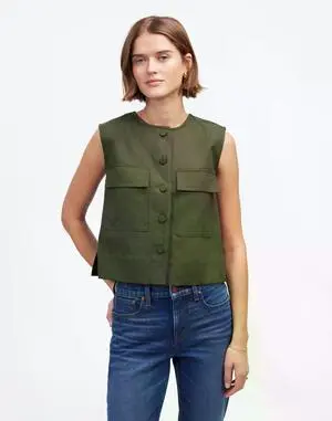 Madewell Crop Cargo-pocket Crewneck Top - Dark Loden