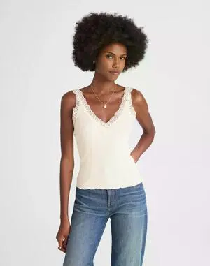 Madewell Lace-trim V-neck Tank - Vintage Ivory