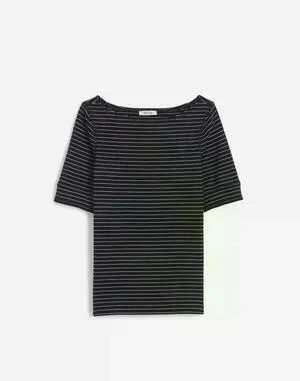 Madewell Ribbed Boatneck Tee In Stripe - Jet Black