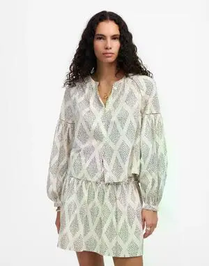 Madewell Shirred Balloon-sleeve Top In Geometric Print - Lighthouse