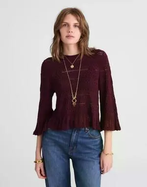 Madewell Scalloped-trim Sweater Tee - Dark Pomegranate